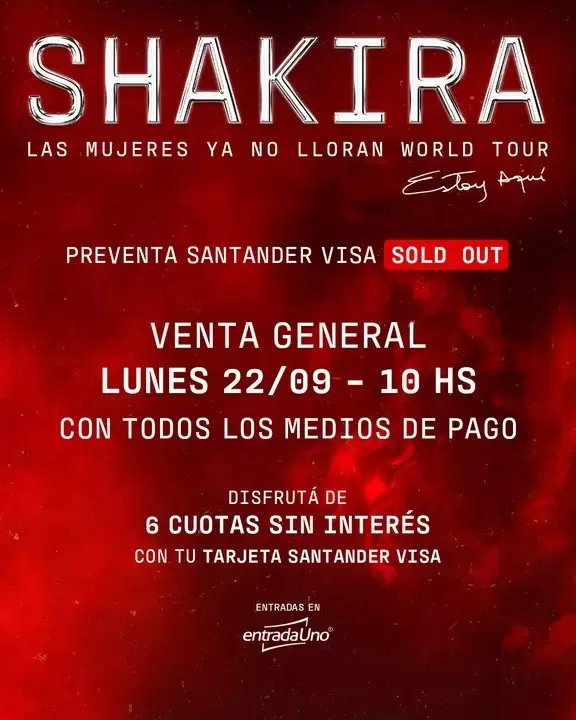 Shakira agotó la preventa y ya están disponibles las entradas para su ...